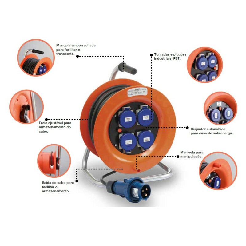 ROLO DE EXTENSAO INDUSTRIAL 30M IP67 +3P+T 440V 16A -3P+T 440V 16A